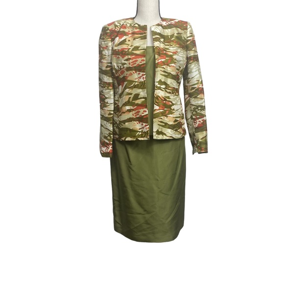 Kasper | Skirts | Kasper 3pc Loden Green Multi Silk Collarless Skirt ...